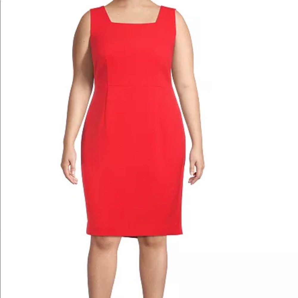 Kasper | Dresses | Kasper Scarlet Red Square Neck Crepe Sleeveless ...
